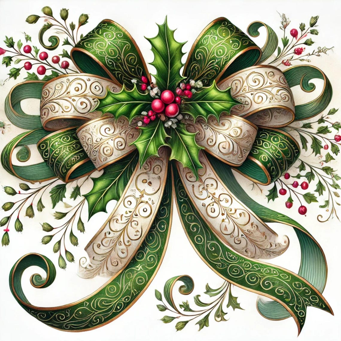 Christmas Bow Clipart, Festive Ribbon Jpg, Watercolor Holiday Bow ...