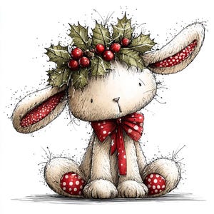 Christmas Bunny Clipart, Cute Winter Rabbit With Holly Crown, Festive ...