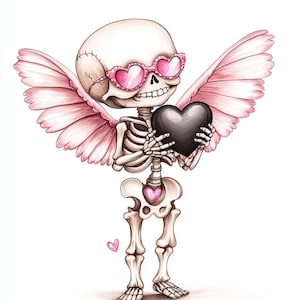 Skeleton Cupid, Love Skeleton, Goth Valentine, Cute Skull Art, Pink ...