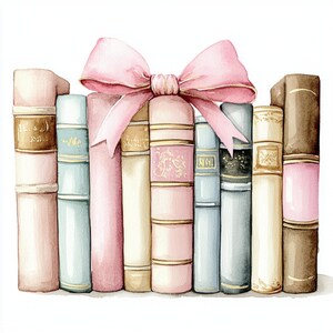 Book Love, Pink Book Stack, Pastel Book Clipart, Girly Book Decor, Book ...