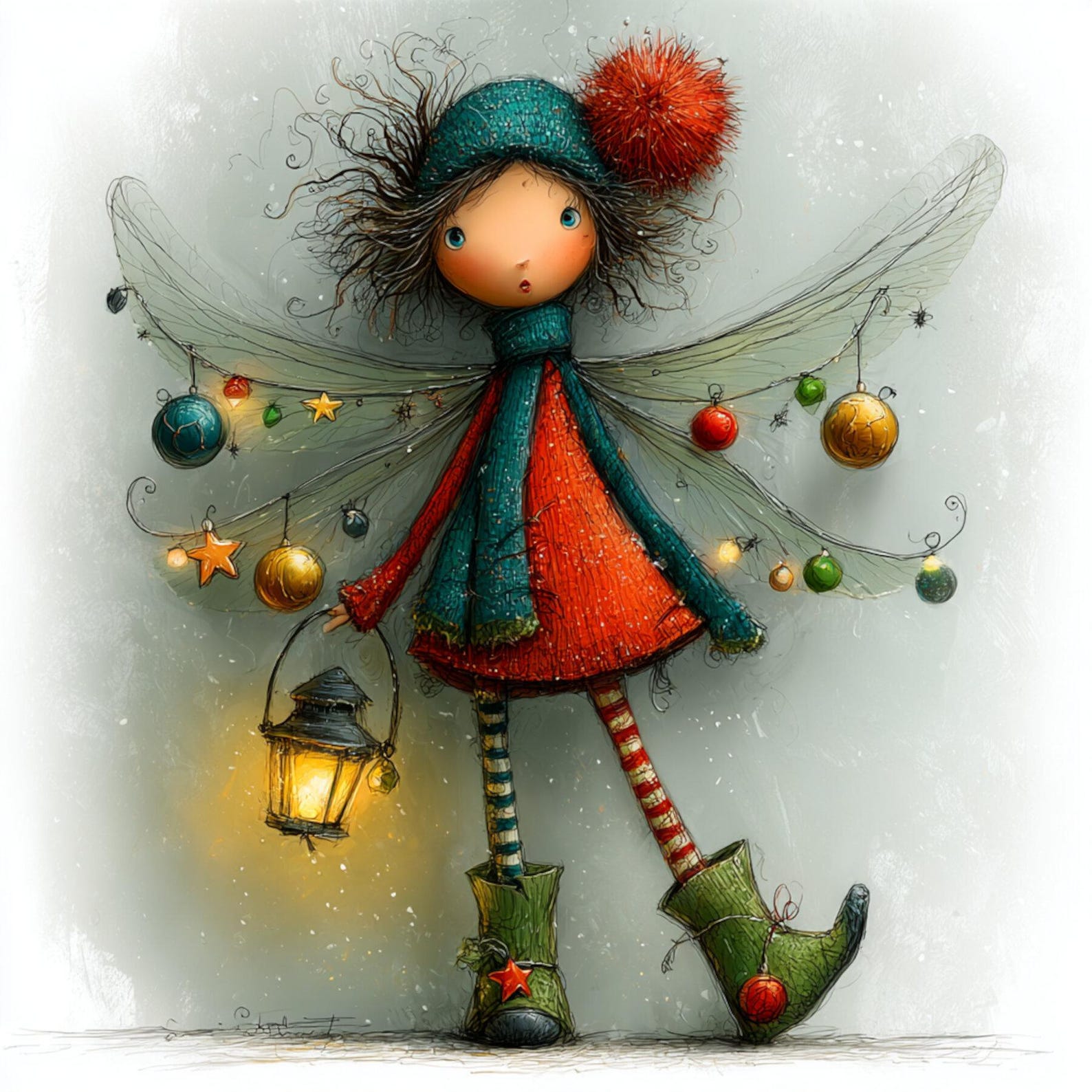Fairy Lantern, Elf Art, Winter Sprite, Xmas Clipart, Holiday Elf, Cute ...