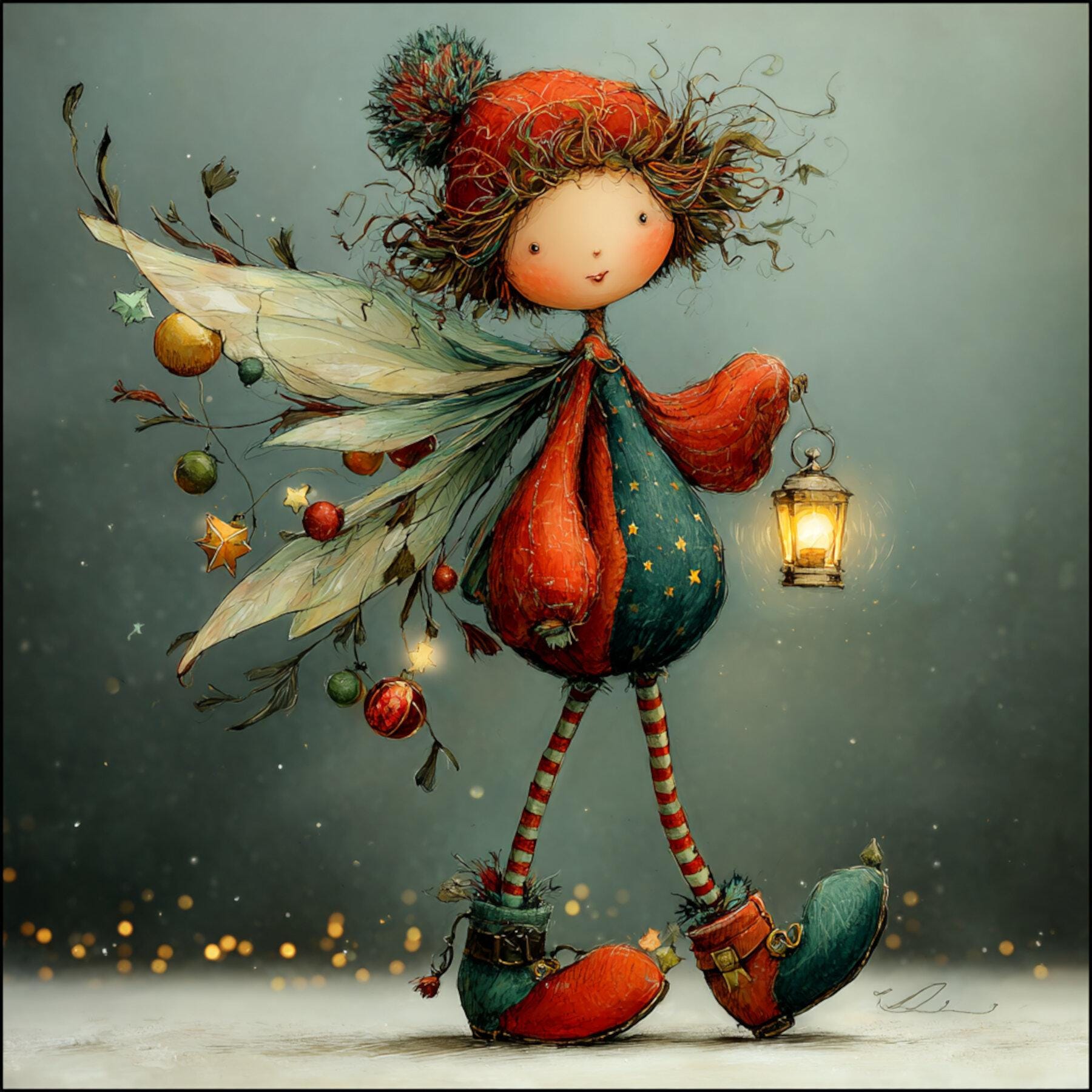 Fairy Lantern, Elf Art, Winter Sprite, Xmas Clipart, Holiday Elf, Cute ...