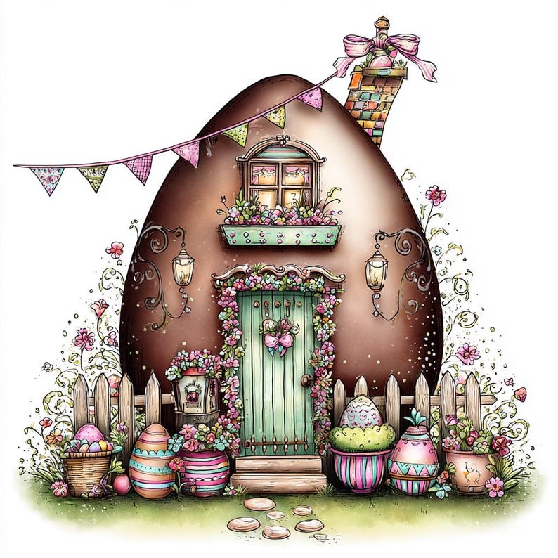 Easter Egg House Clipart, Whimsical Spring Cottage Art, Chocolate Egg ...