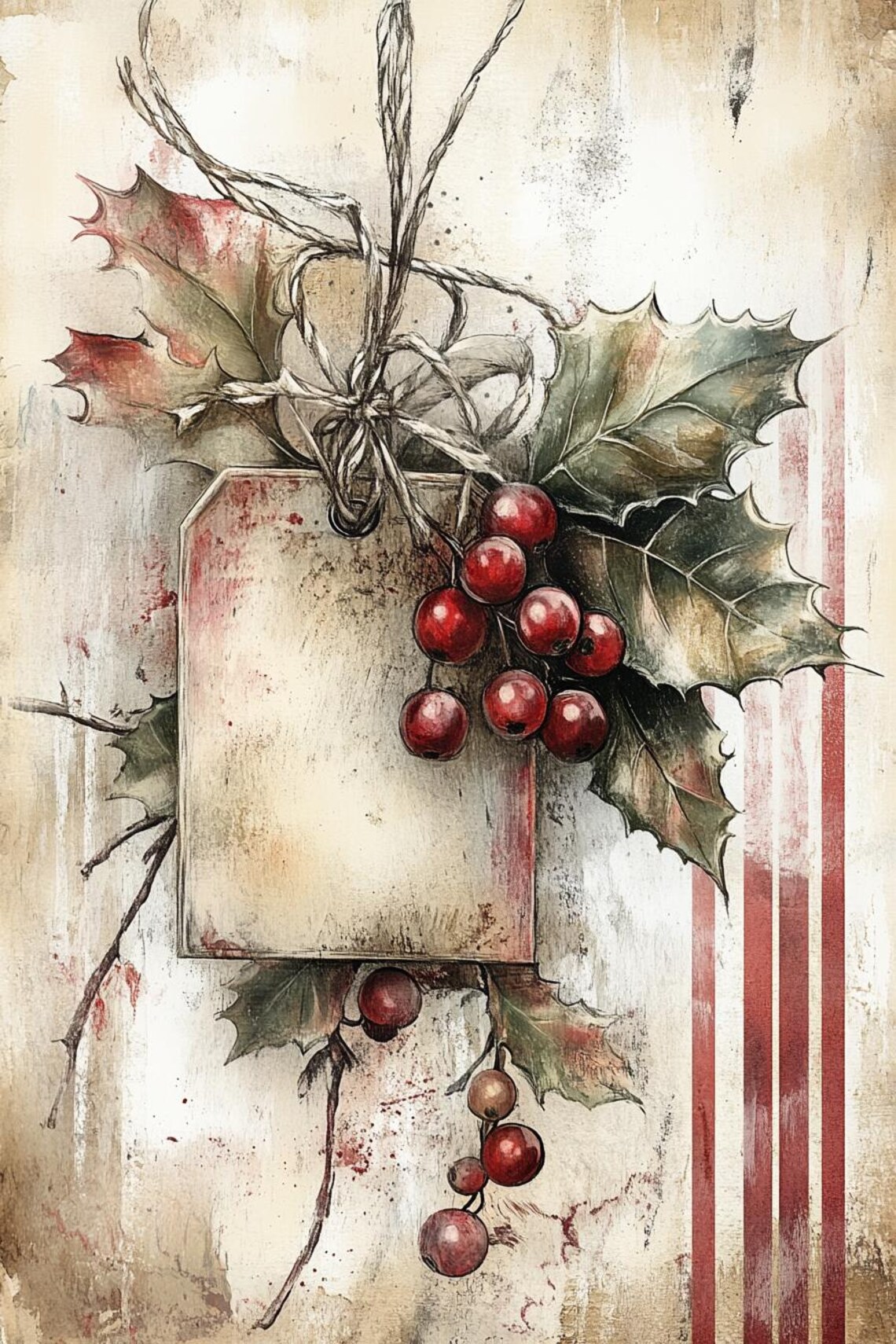 Rustic Christmas Holly PNG Set, Vintage Holiday Clipart, Festive Star ...