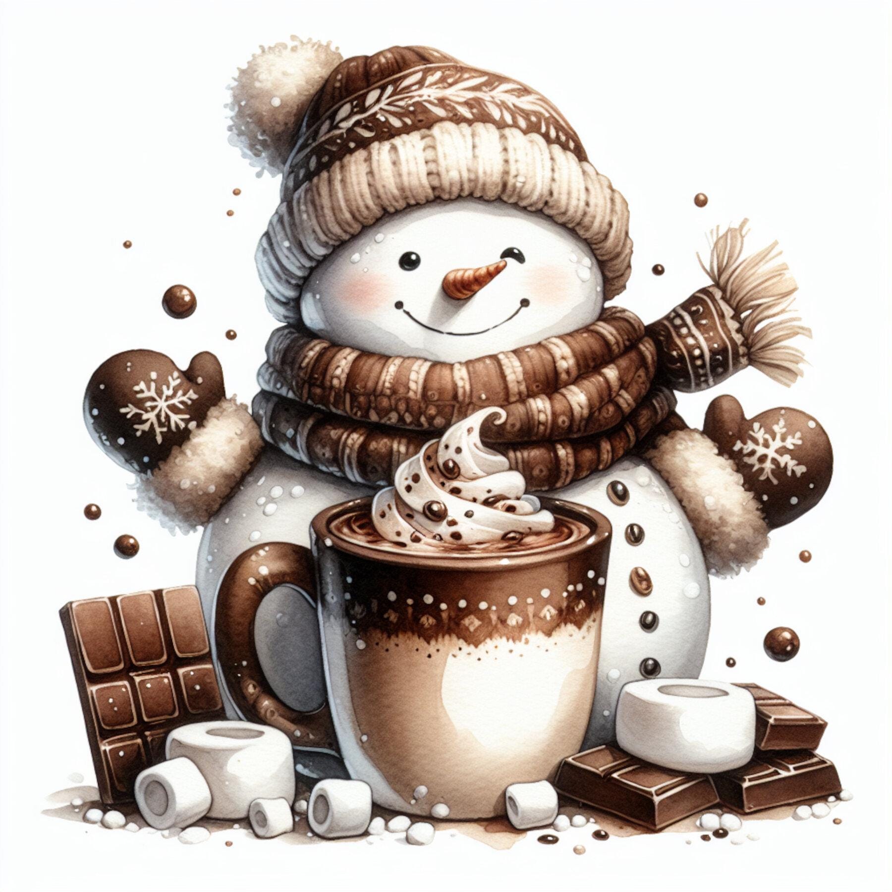 10 Hot Chocolate Snowmen, Snowman Clipart, Hot Chocolate, Marshmallows ...