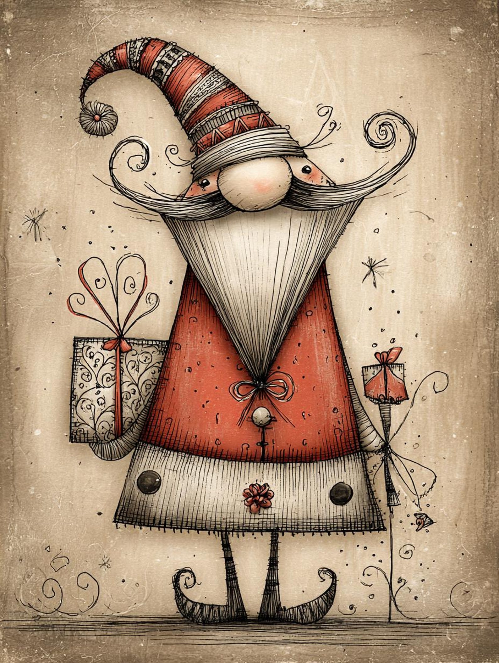 Gothic Santa, Red Coat, Quirky Holiday, Christmas Gift, Long Beard ...