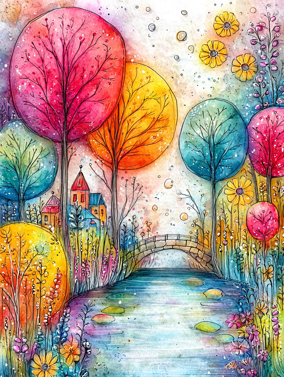 Rainbow Bridge, Kids on Bridge, Dreamy Forest, Colorful Trees, Fairy ...
