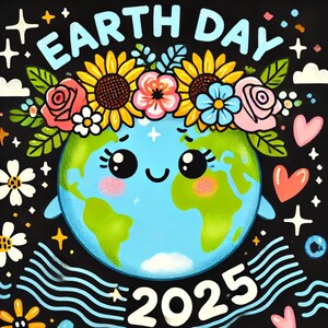 Earth Day 2025, Cute Planet Art, Happy Earth Clipart, Eco Kawaii Design ...