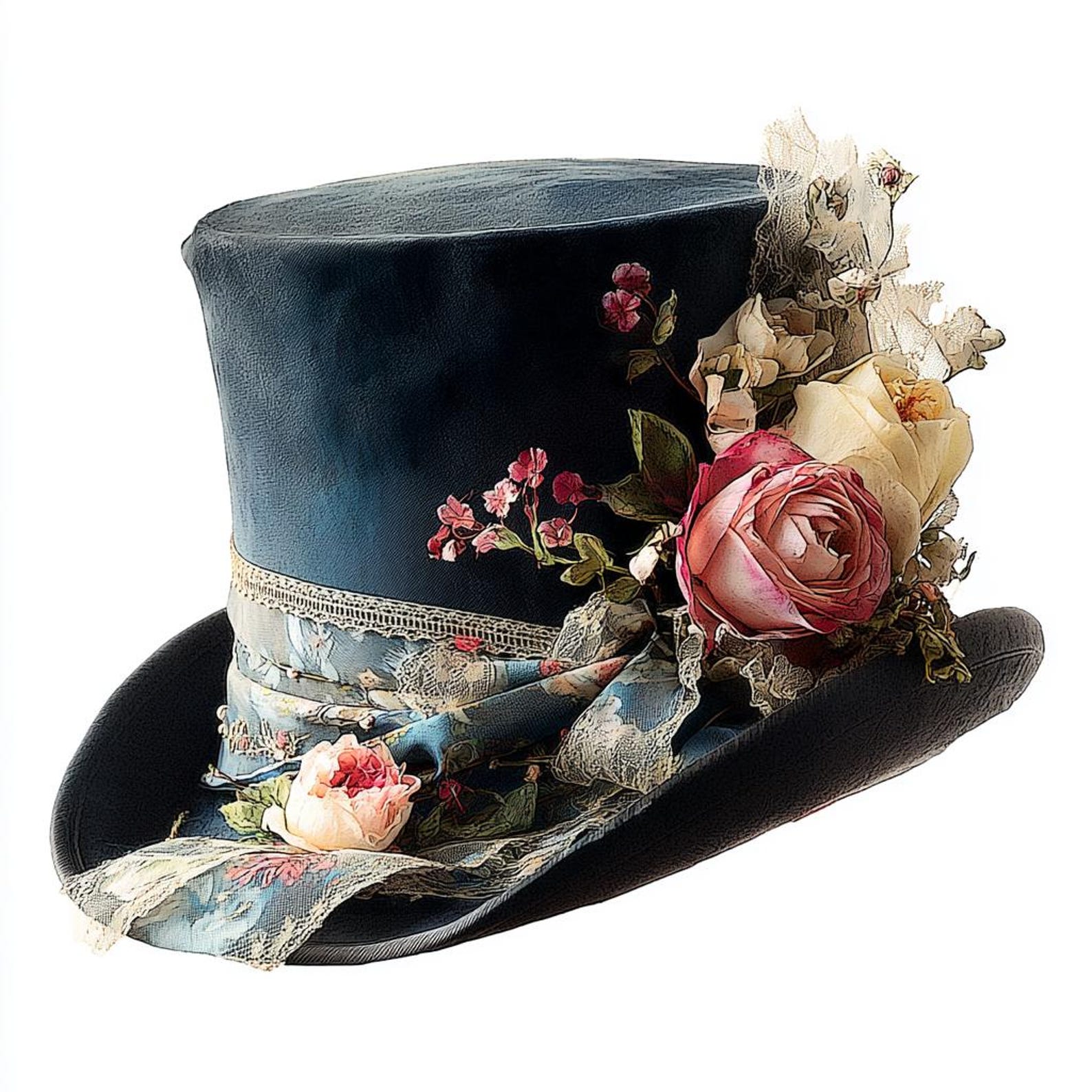 Victorian Floral Top Hat CLIPART, Romantic Vintage Millinery Art ...