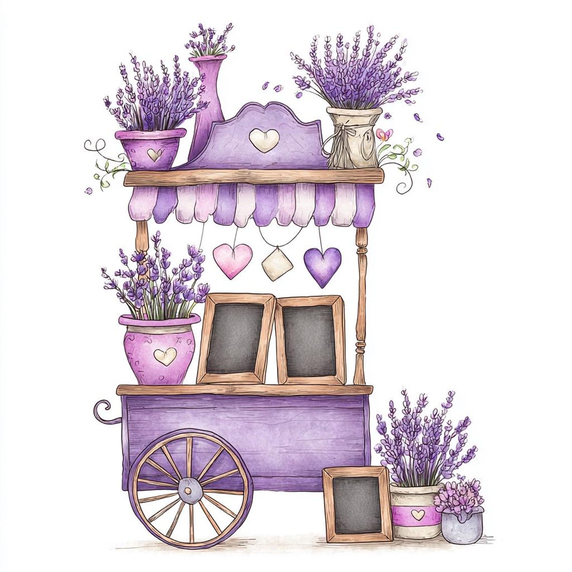 Lavender Cart, Purple Florals, French Decor, Rustic Charm, Herb Bouquet ...