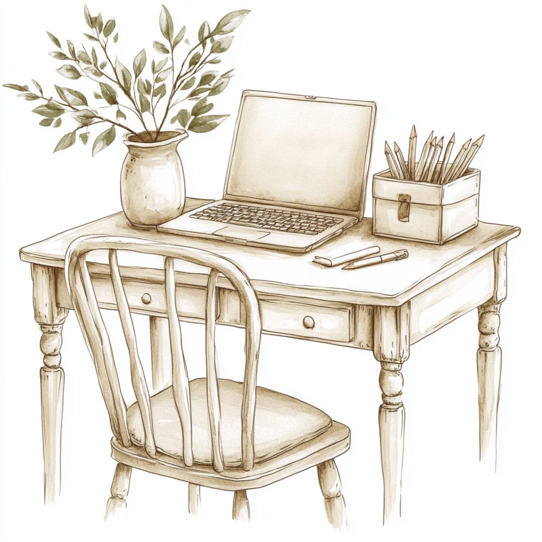 Small Home Office, Vintage Desk Art, Rustic Office Decor, Cozy ...