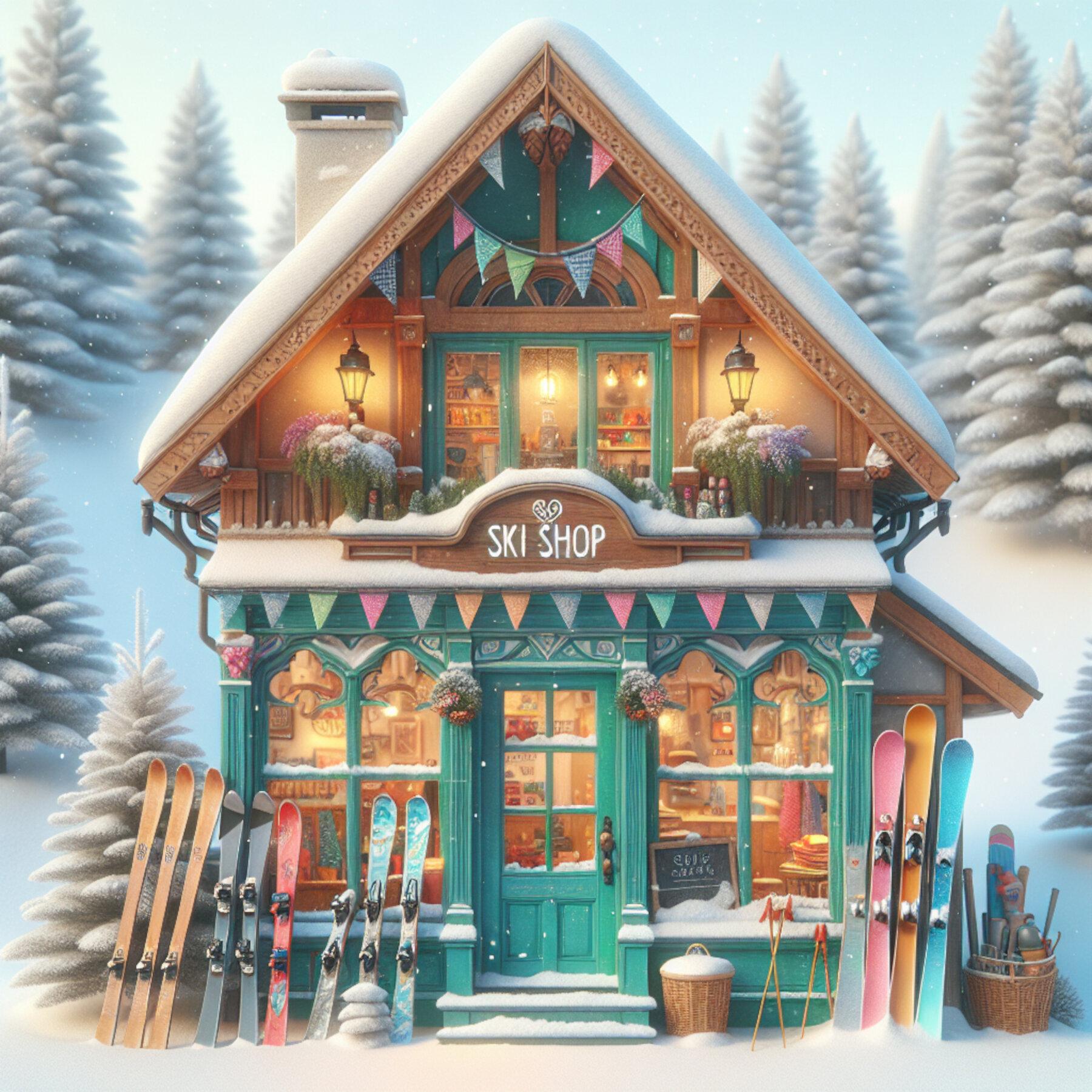 Ski Shop Clipart, Winter Shop Art, Snowy Cabin Clipart, Ski Lodge Art ...