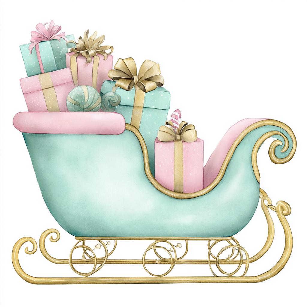 Santa Sleigh Art, Pastel Sleigh, Xmas Gift Sleigh, Holiday Decor ...