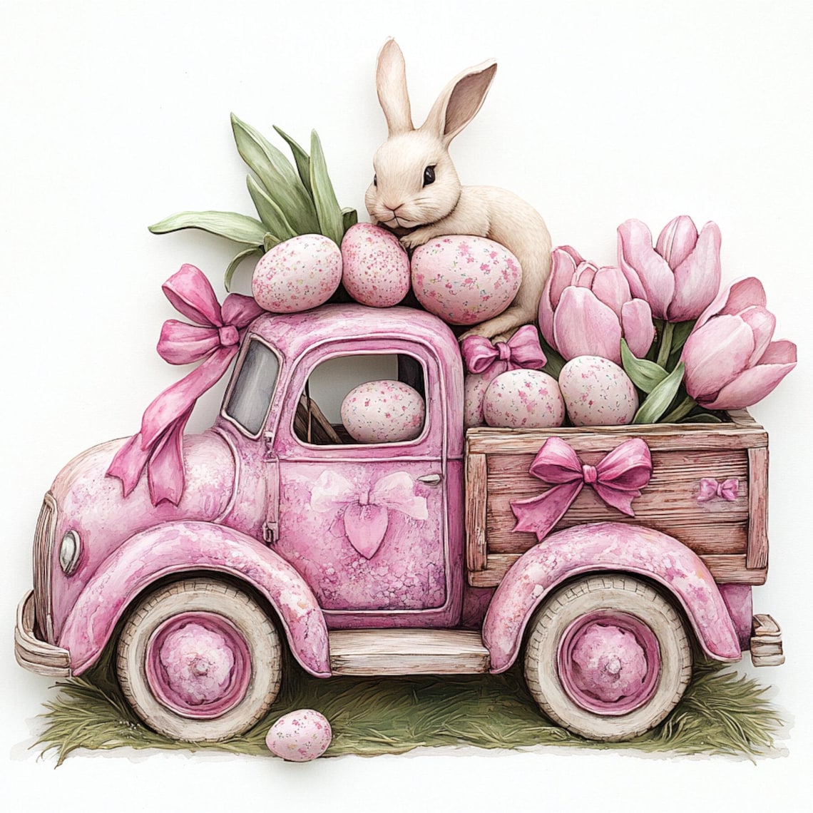 Bunny Blossom Truck, Easter Truck Art, Pink Bunny Truck, Spring Truck ...