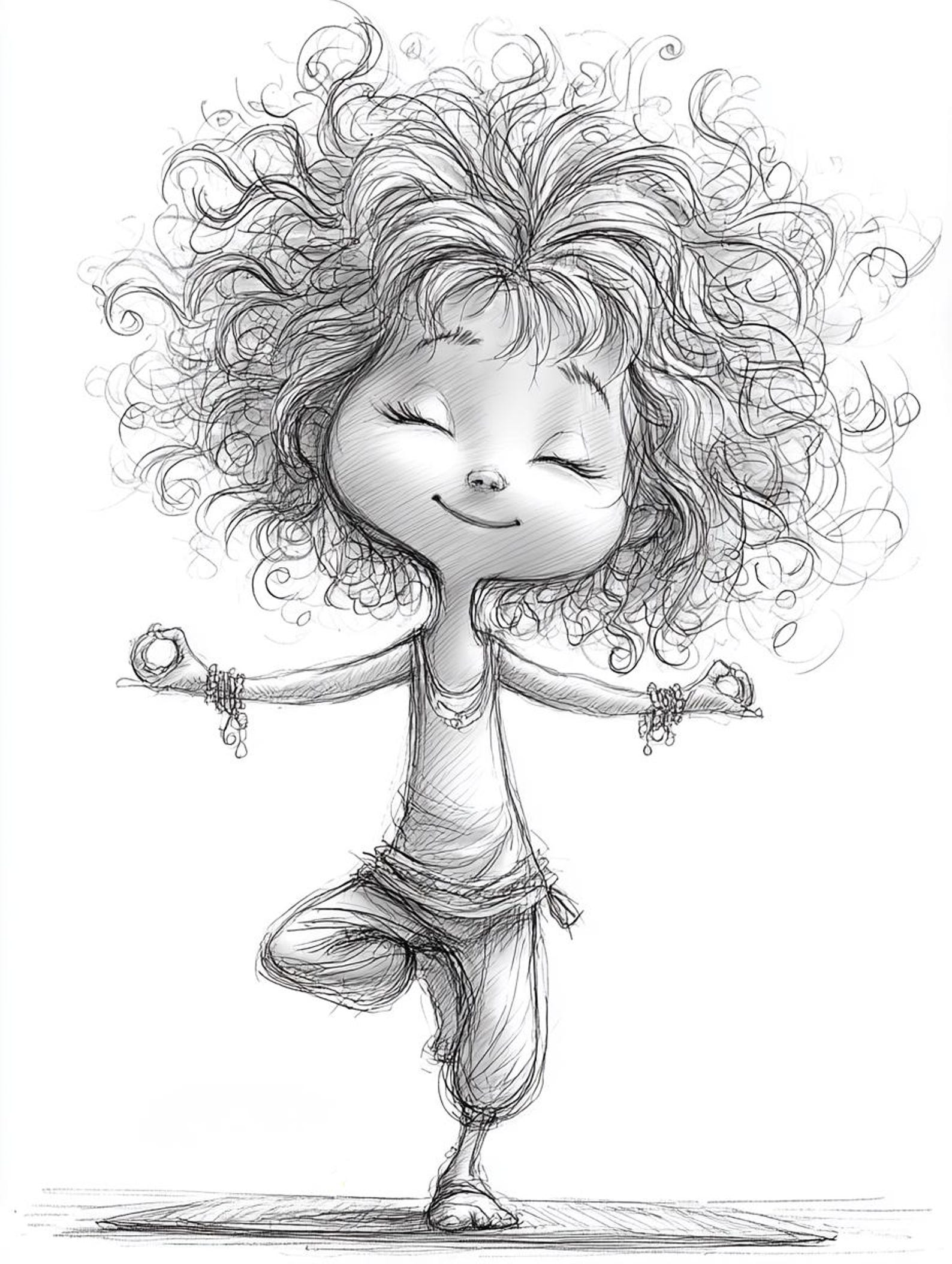 Strike a Yoga Pose – Whimsical Girl Sketches in Tree and Lotus Poses ...