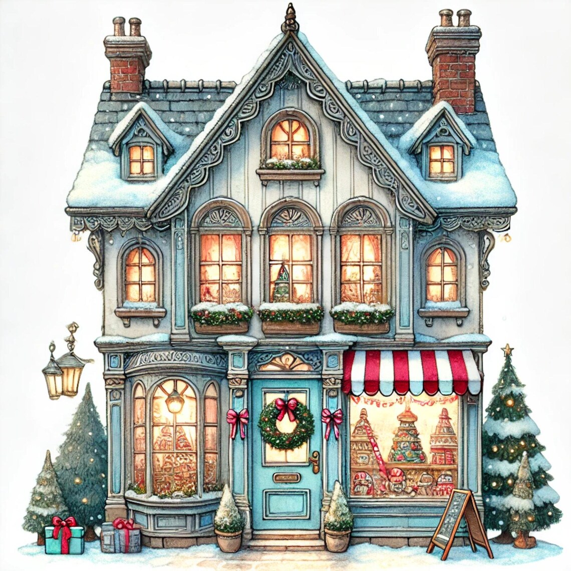 Christmas Shop, Holiday Decor, Festive Storefront, Xmas Display, Cozy ...
