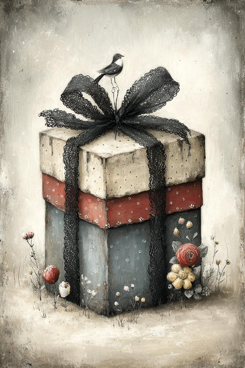 Gothic Gift Box Clipart, Vintage Present With Black Lace Bow PNG, Dark ...