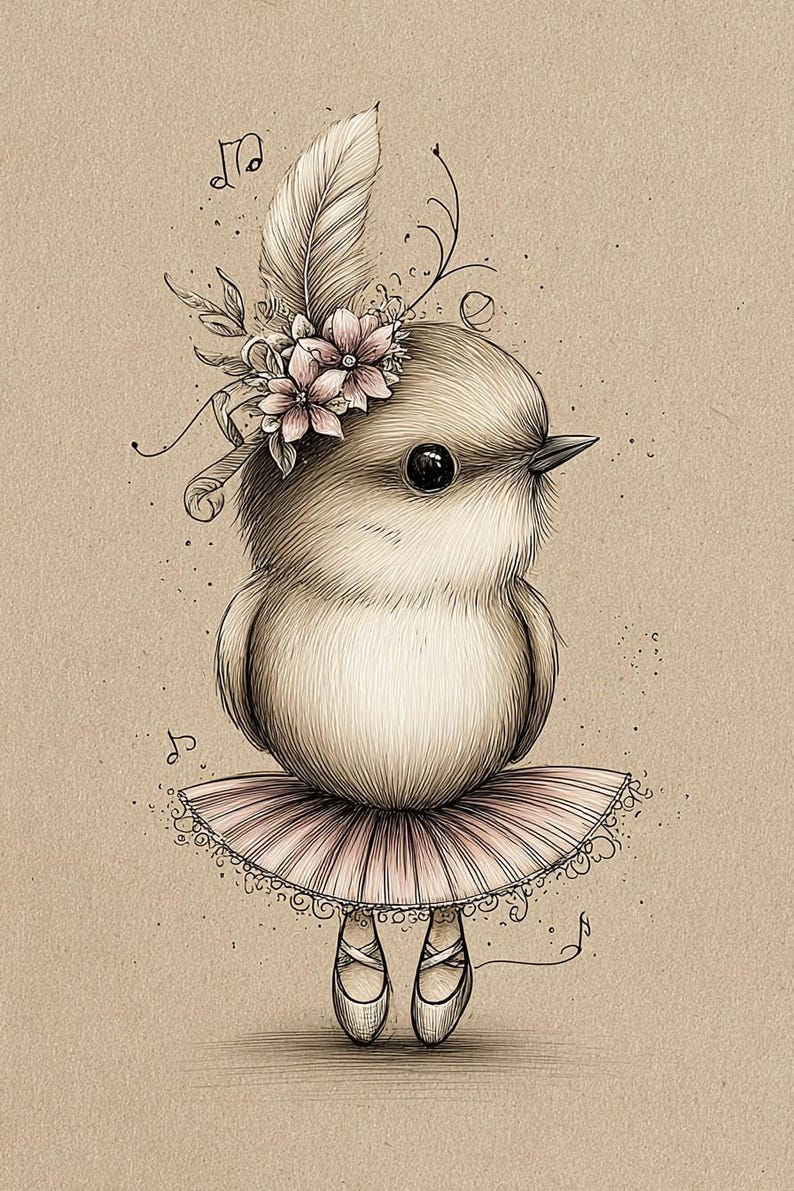 Bird Ballerina, Cute Bird Art, Pink Tutu Bird, Ballet Bird Pic, Bird in ...