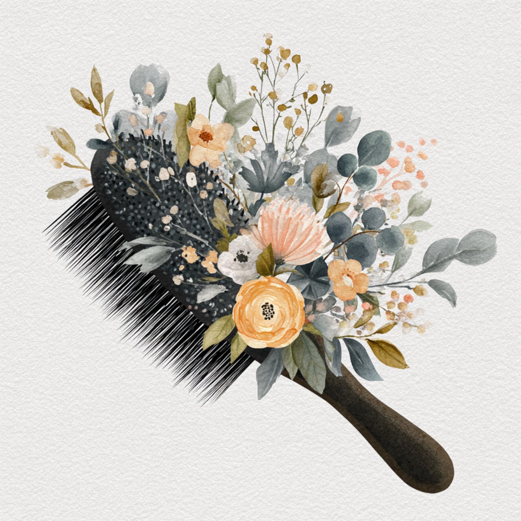 Hair Decor Art, Salon Clipart, Floral Scissors, Barber Print, Comb ...