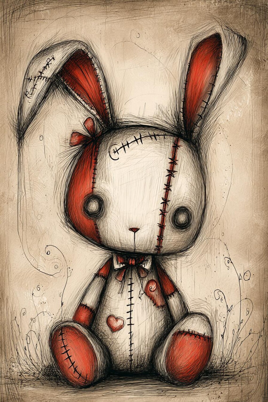 Gothic Bunny, Stitched Rabbit, Creepy Cute, Spooky Plush, Dark Toy Art ...