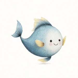 Cute Fish Art, Baby Fish Clipart, Blue Ocean Fish, Watercolor Fish ...