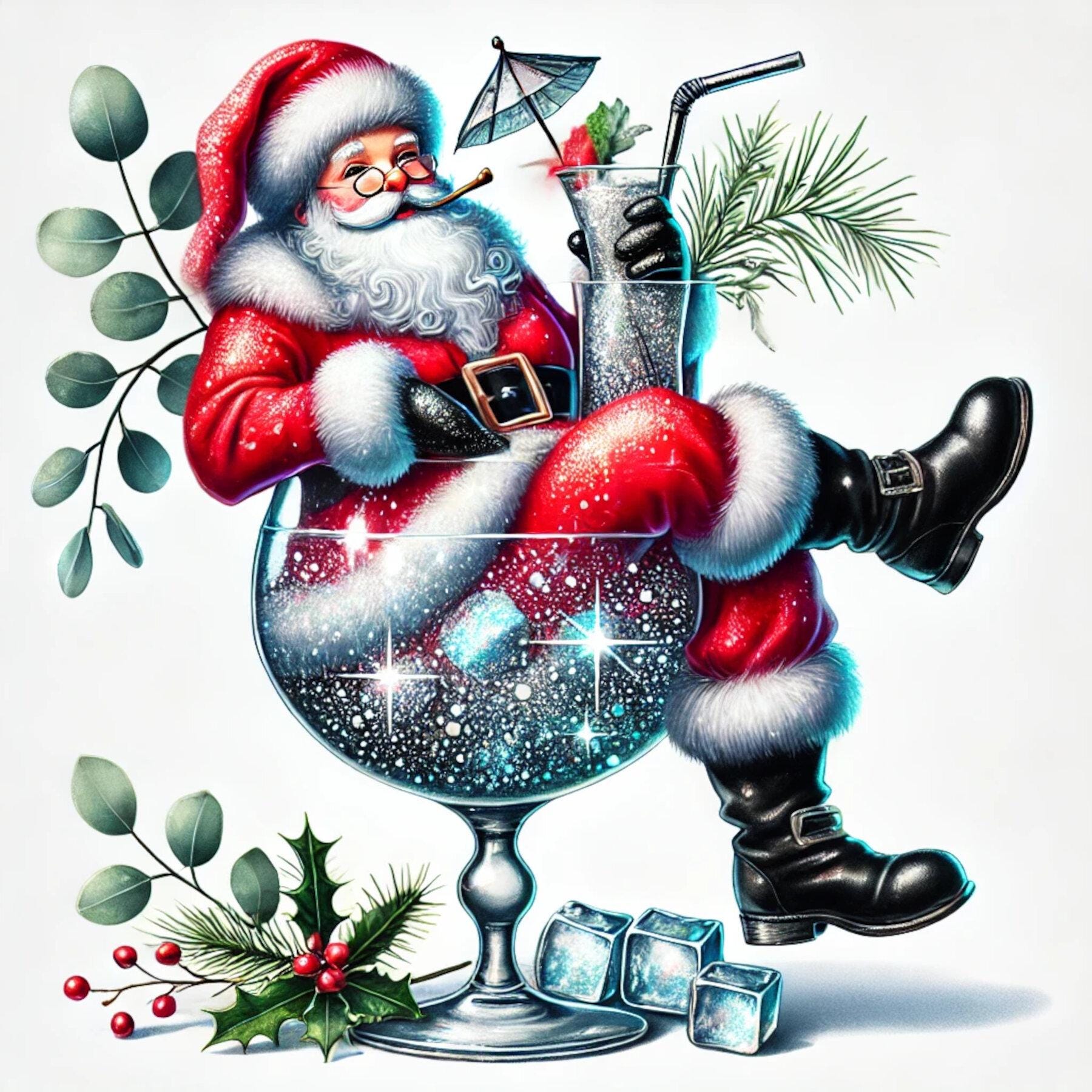 Funny Santa Claus in A Cocktail, Santa's Favorite Hot Mess Christmas ...