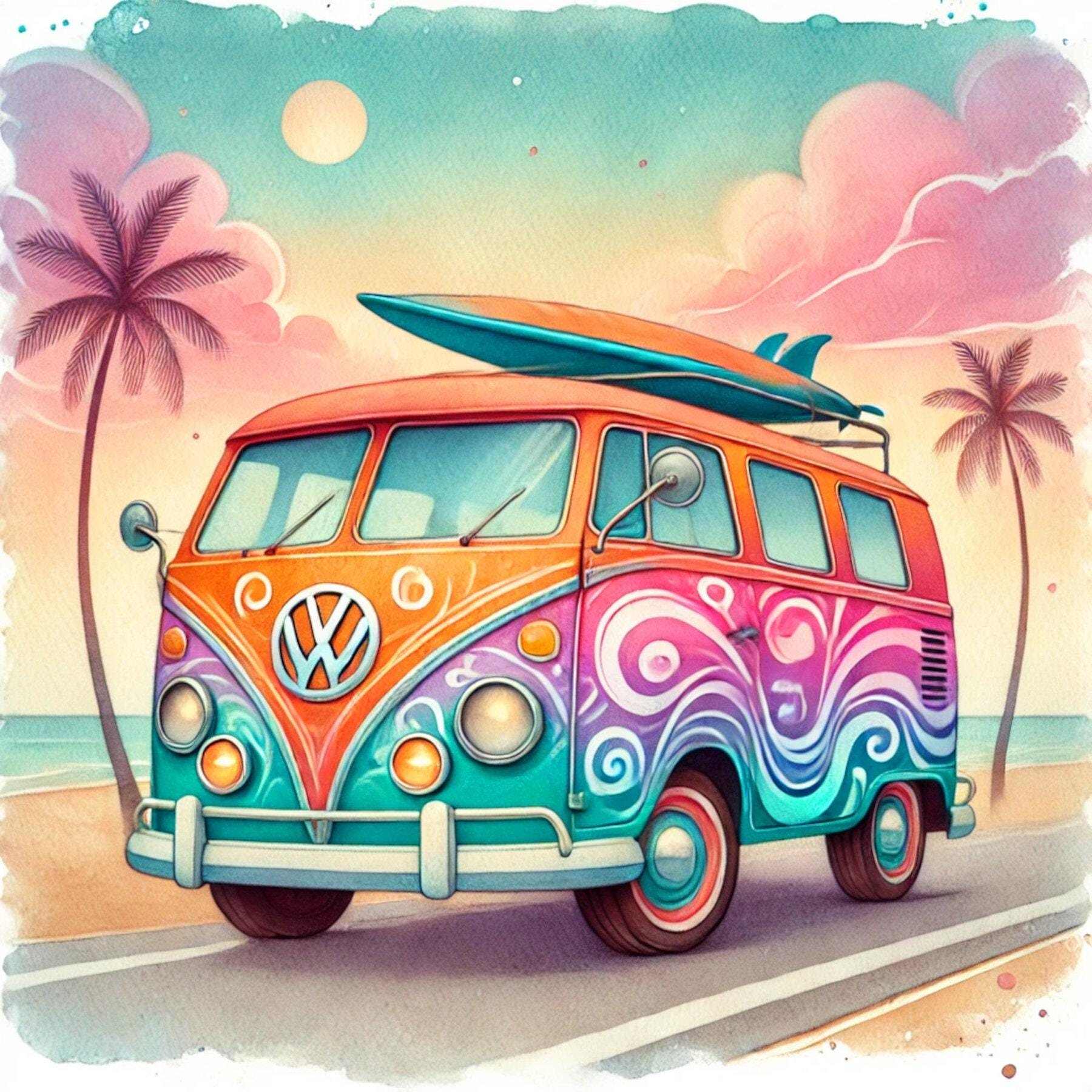 Groovy Summer, Groovy Clipart, Summer Vibes, Retro Design, Watercolor ...