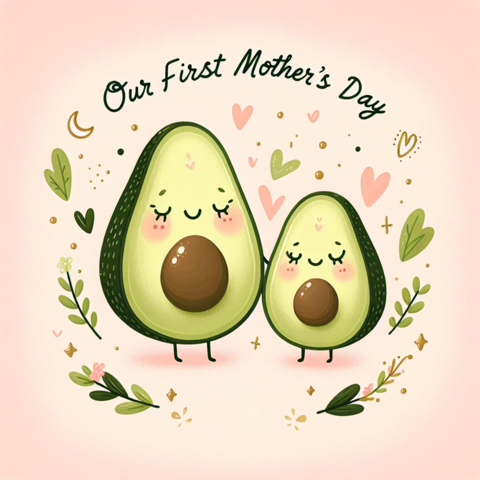 Our First Mother’s Day CLIPART, Kawaii Avocado Mum and Baby ...