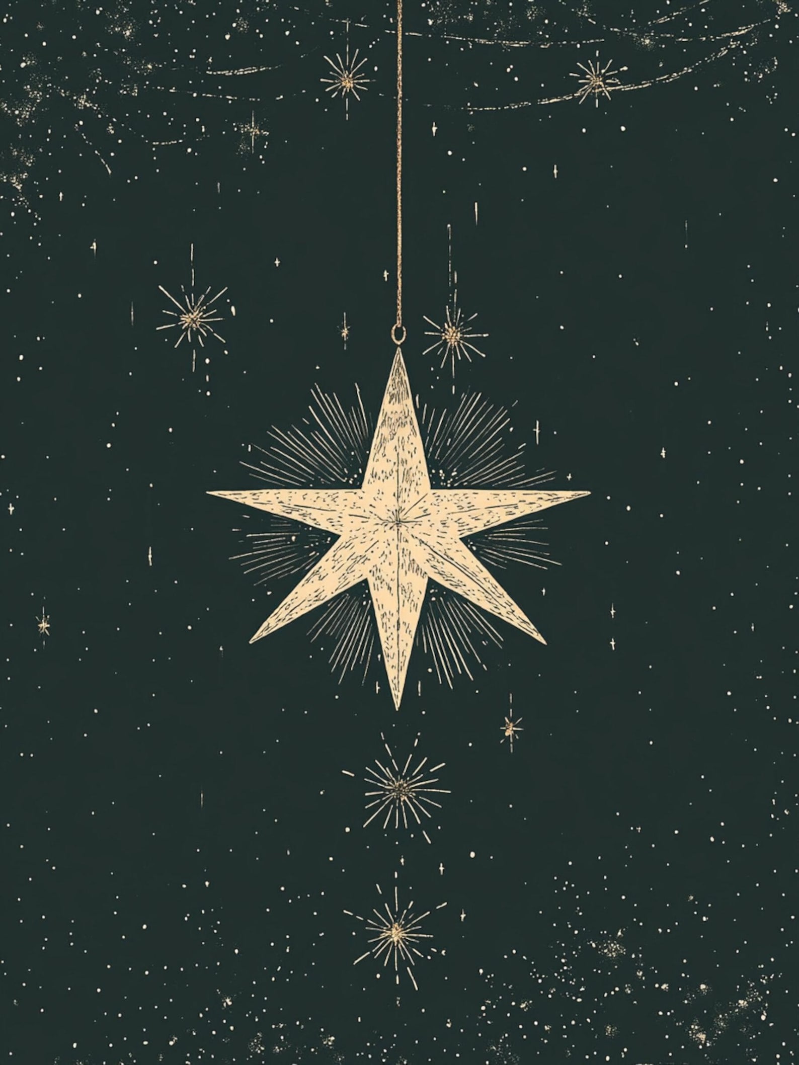 Gold Star Art, Holiday Star, Vintage Star, Xmas Wall Art, Celestial ...