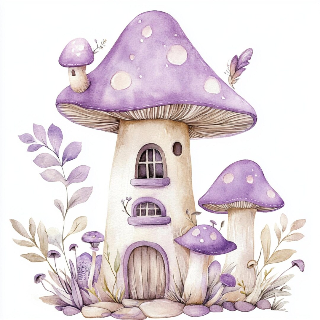 Mushroom House, Fairy Home, Toadstool Art, Purple Cottage, Woodland ...