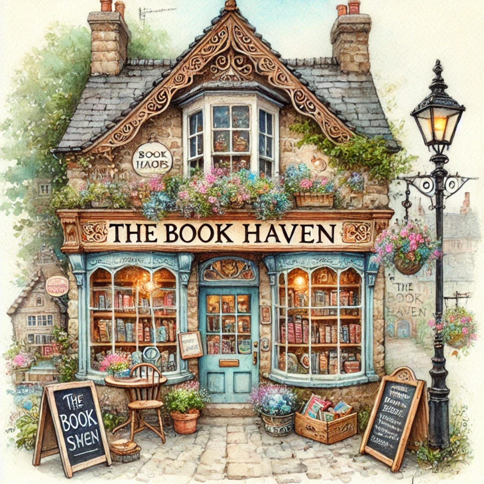 Village Book Shop, Cosy Bookshop, Vintage Decor, Colourful Books ...