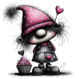 Cupcake Love Gnomes, Valentine Gnome PNG Set, Gothic Pink Cupcake ...