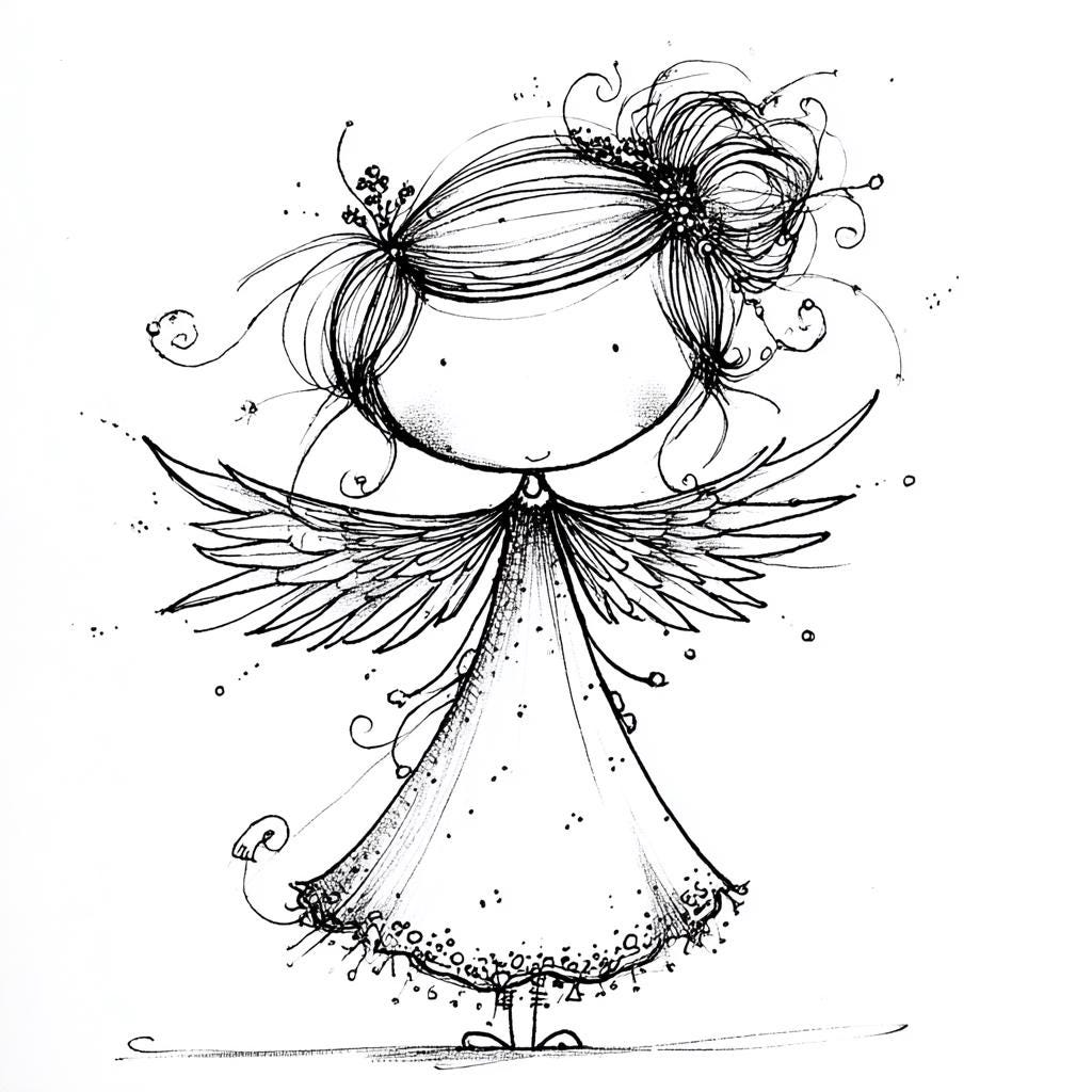 Angel Sketch, Fairy Girl, Star Wings, Christmas Cute, Scribble Art ...