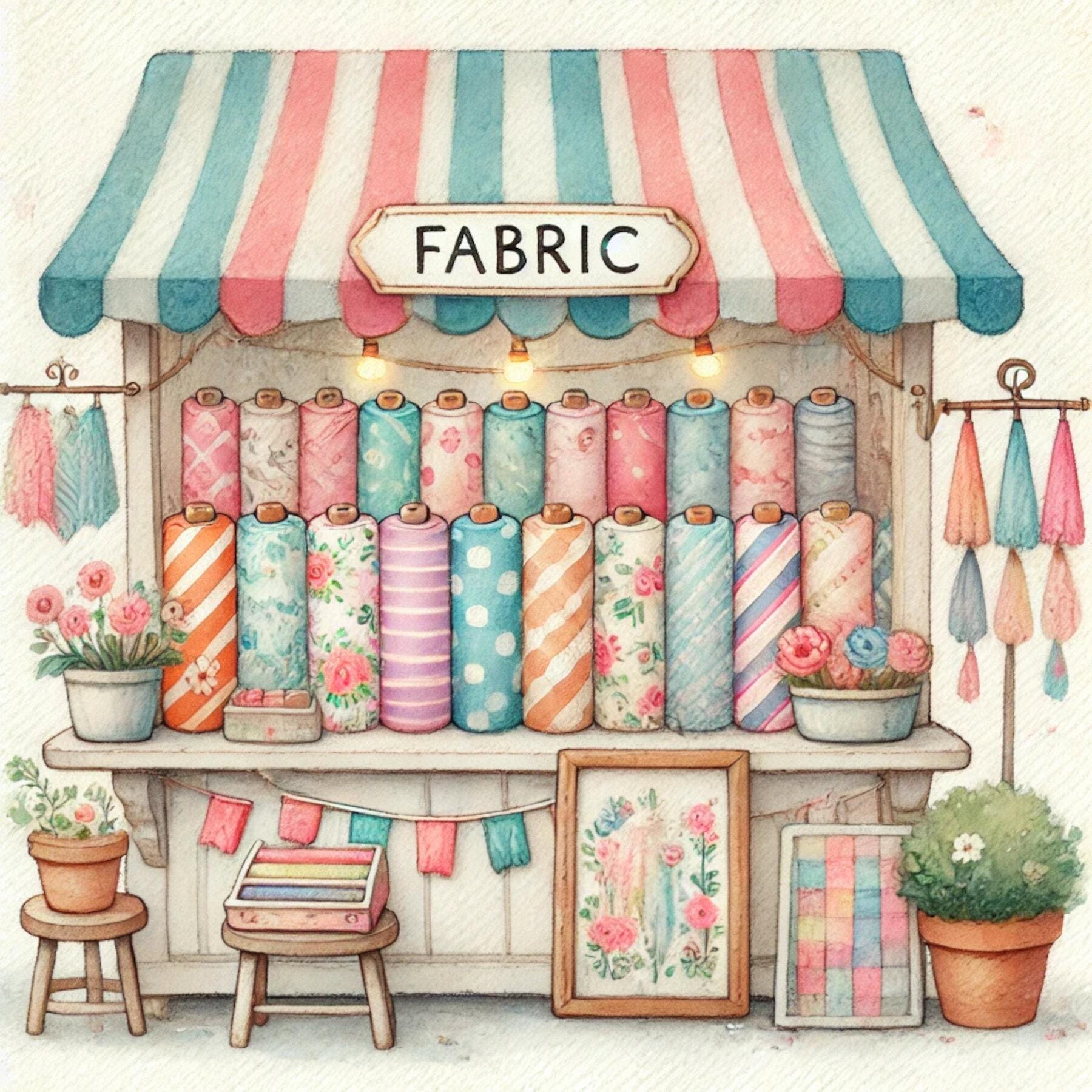 Fabric Market, Fabric Stall, Sewing Clipart, Textile Booth, Craft Fair ...