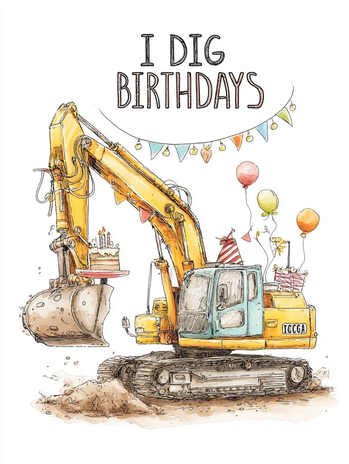 I Dig Birthdays CLIPART, Construction Digger Birthday Art, Playful ...