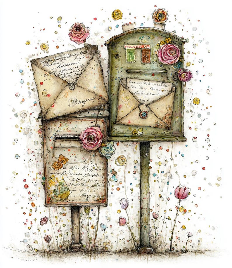Mailbox Art, Vintage Letters, Floral Postbox, Rose Envelopes, Shabby ...