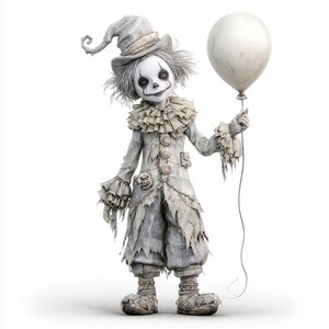Ghost Clown, Haunted Doll, Creepy Balloon, Tattered Costume, Pale ...