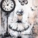 Vintage Clock, Girl Sketch, Butterfly Art, Dreamy Scene, Black White ...
