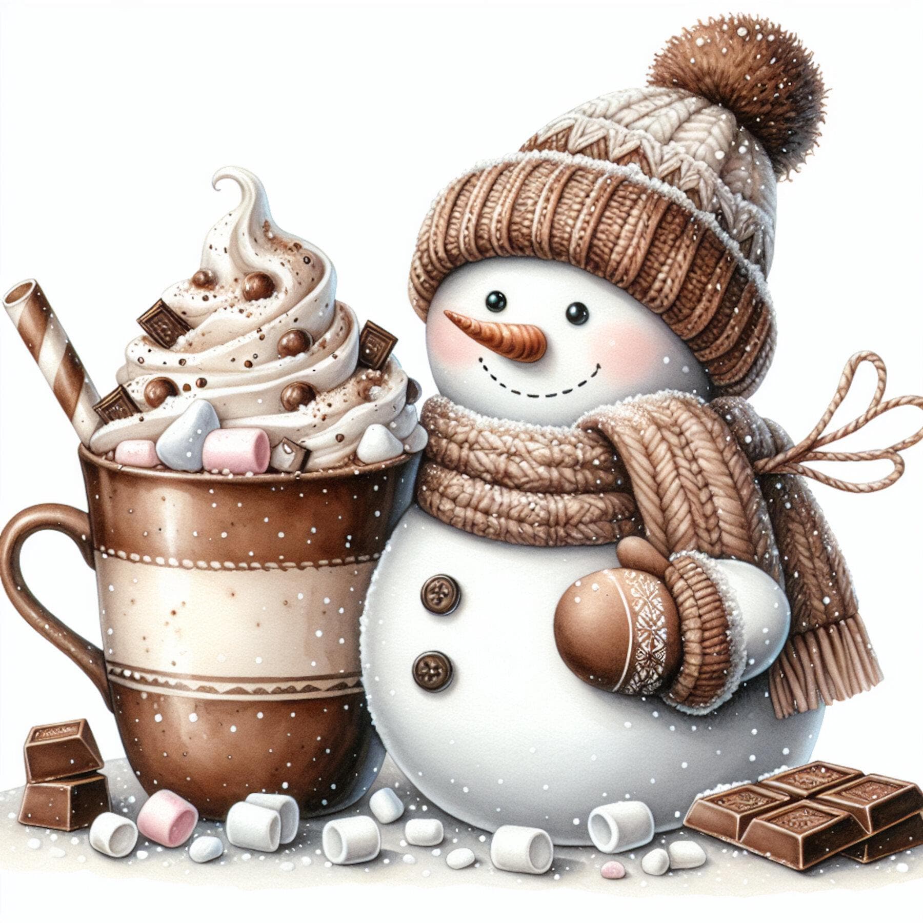 10 Hot Chocolate Snowmen, Snowman Clipart, Hot Chocolate, Marshmallows ...