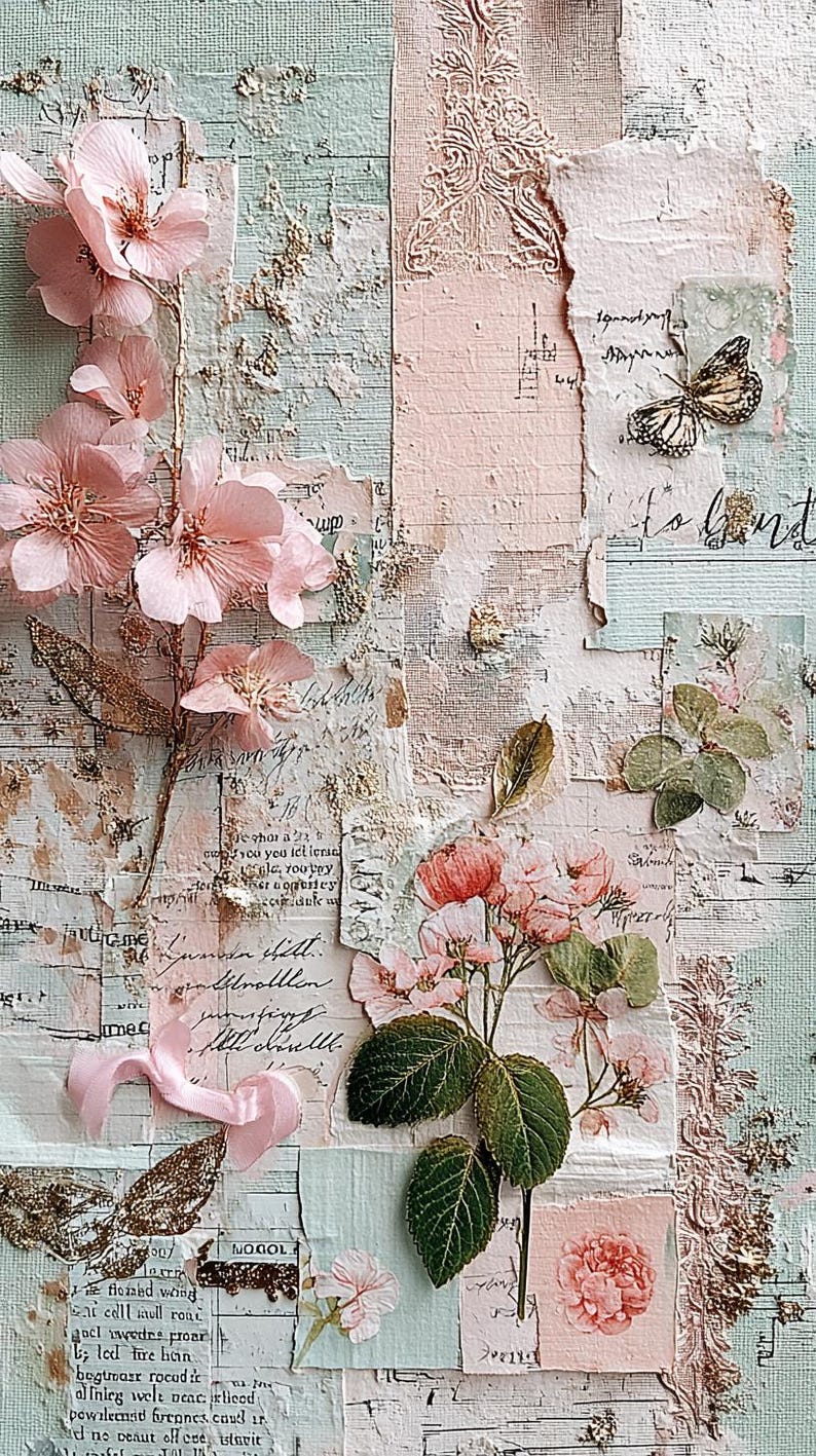 Pastel Collage, Floral Scrapbook, Vintage Paper, Mixed Media Art ...
