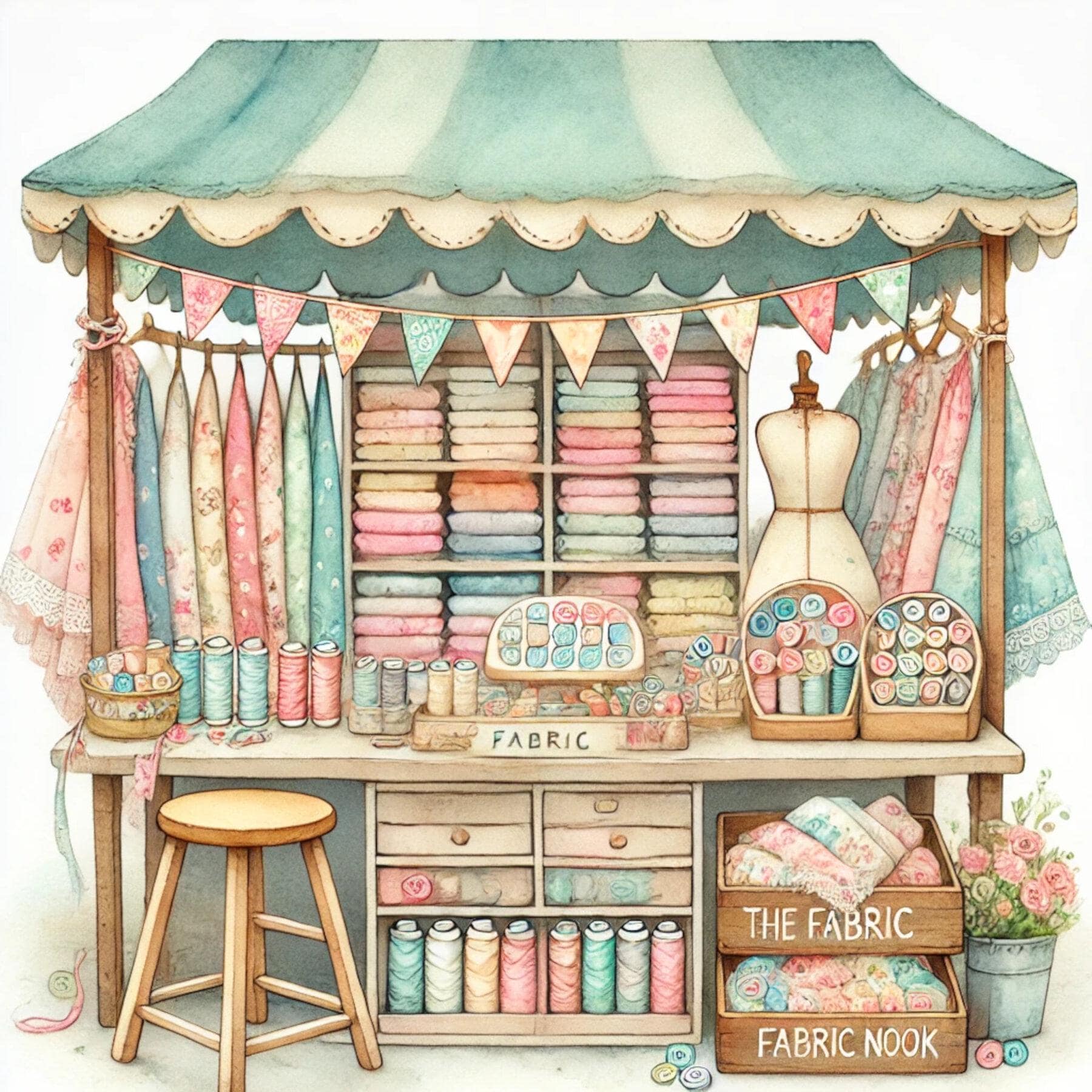Fabric Market, Fabric Stall, Sewing Clipart, Textile Booth, Craft Fair ...