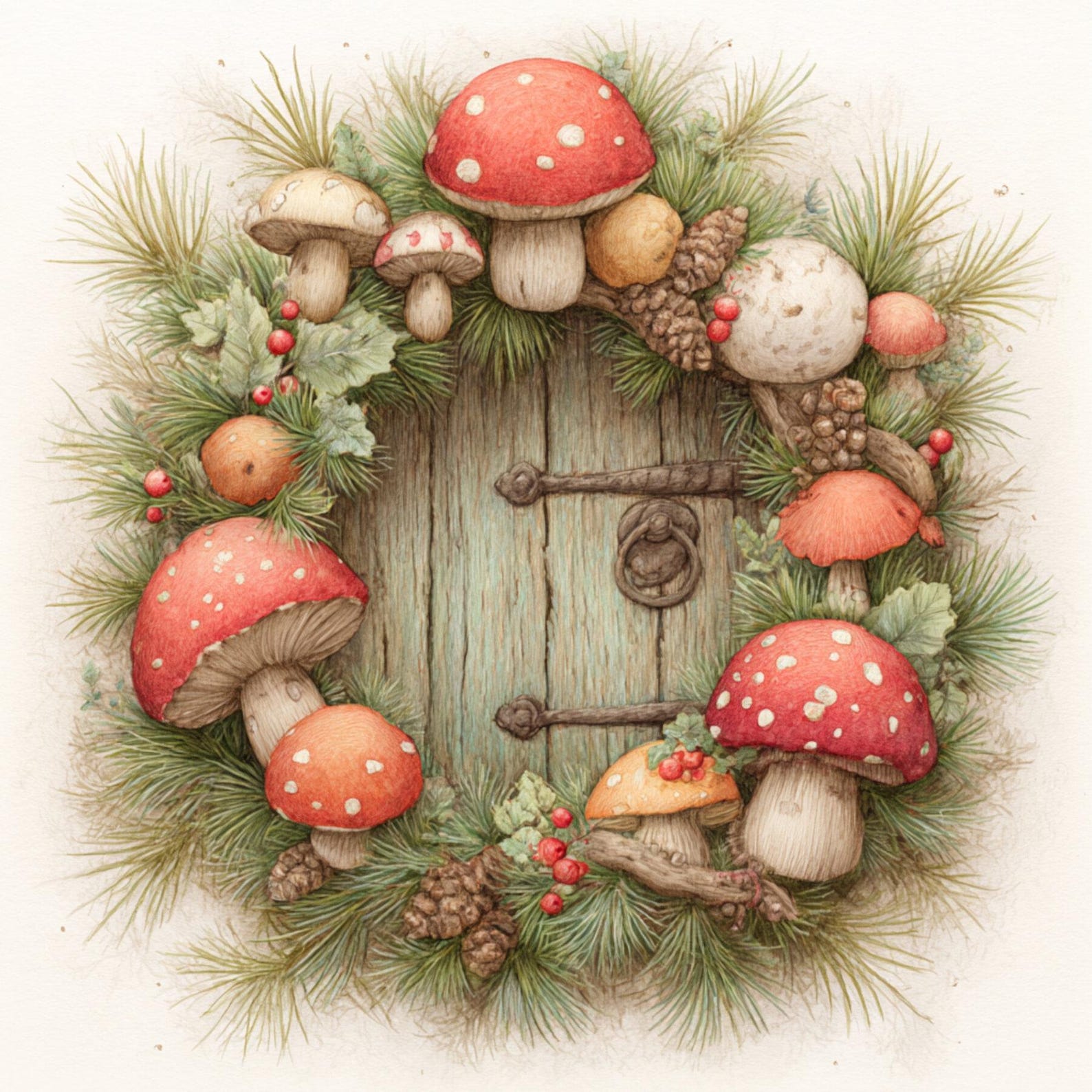 Whimsical Door, Fairy Door Art, Toadstool Wreath, Autumn Cottage ...