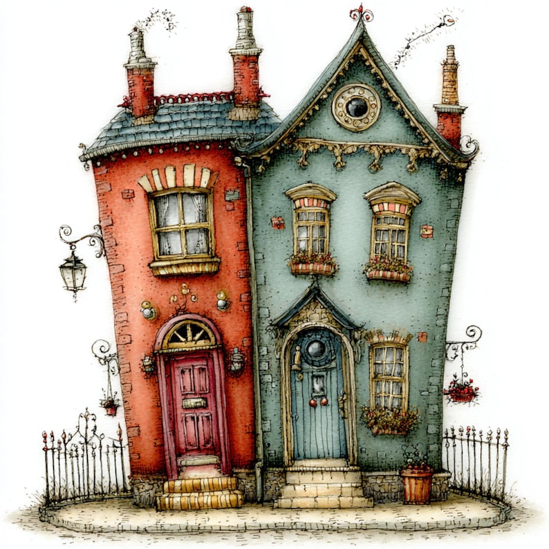 Wonky Houses CLIPART, Whimsical Storybook Cottage Set, Fantasy Home ...