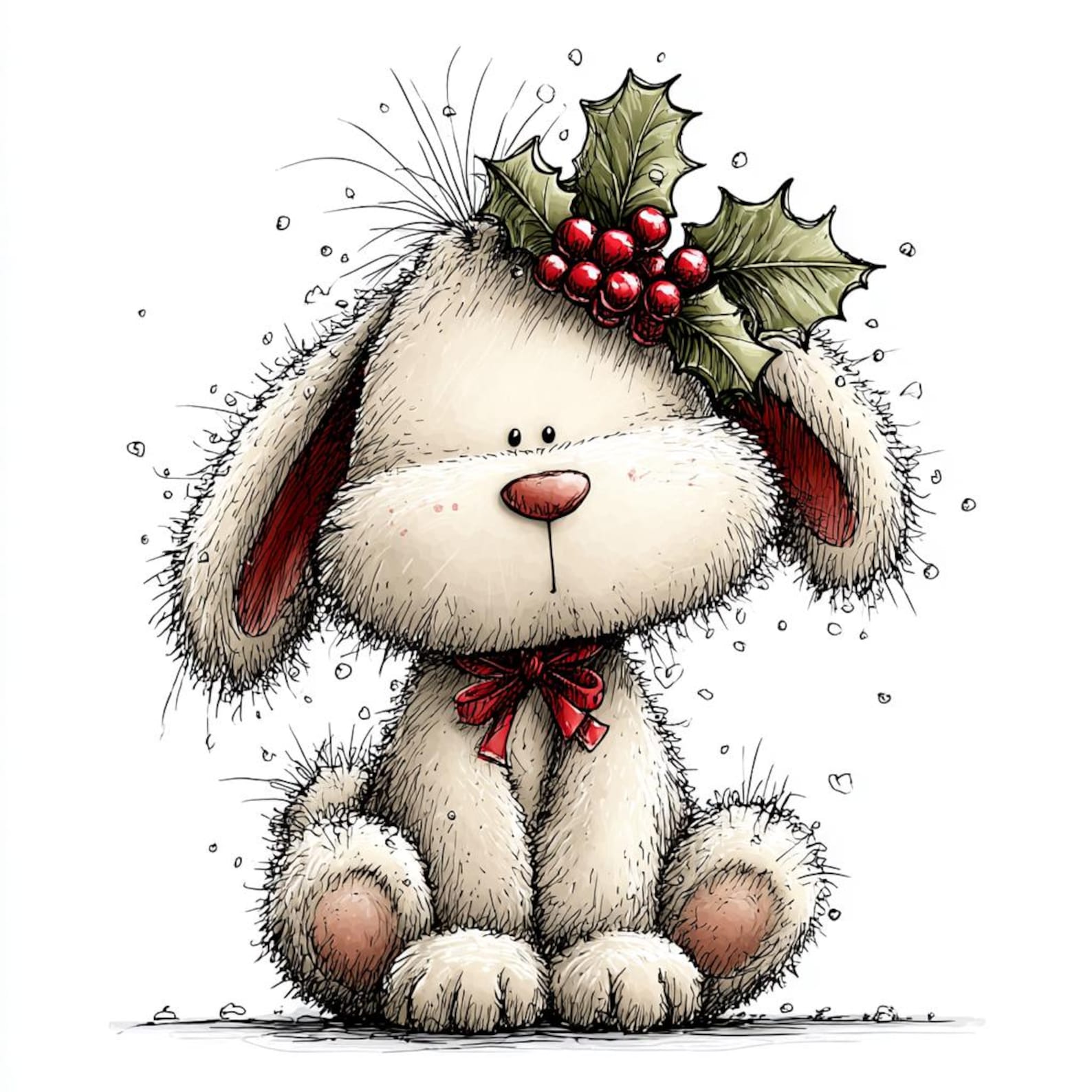 Christmas Bunny Clipart, Cute Winter Rabbit With Holly Crown, Festive ...