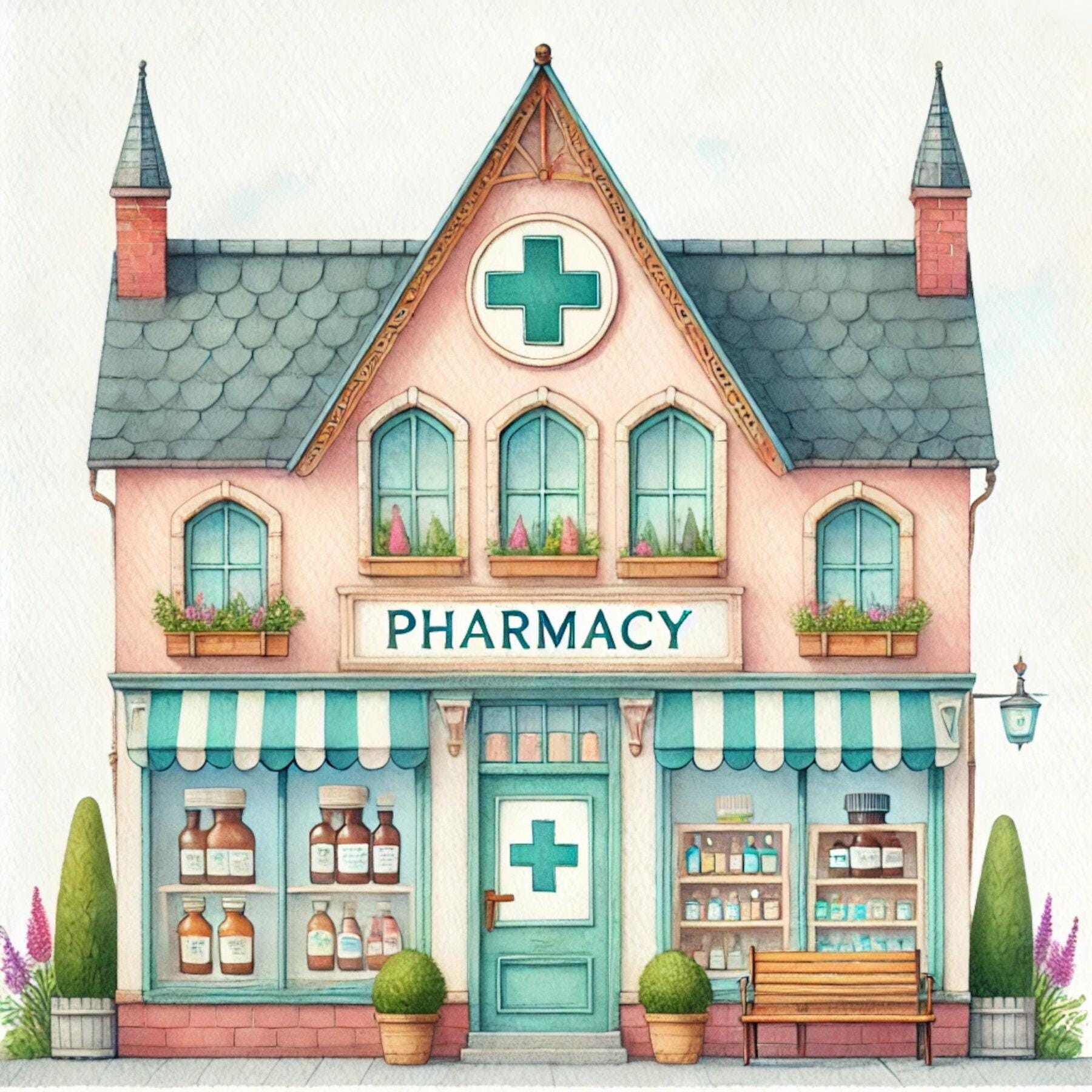 Village Pharmacy, Pharmacy Clipart, Shopfront Art, Drugstore Art ...