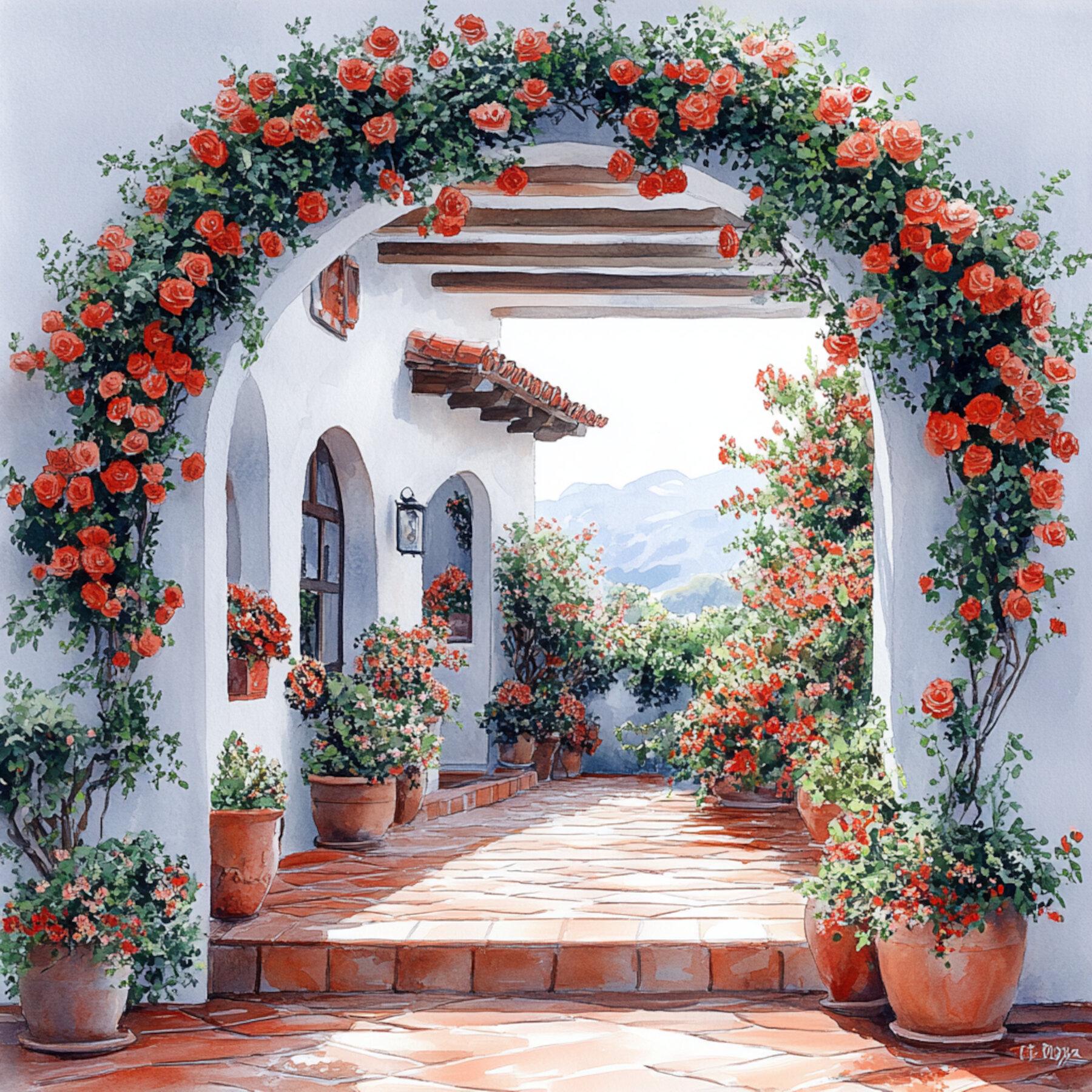 Italian Courtyard, Villa Wall Art, Garden Arch Art, Patio Print, Tuscan ...