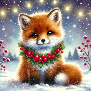 10 Adorable Red Fox With Christmas Wreath Art Print – Festive ...