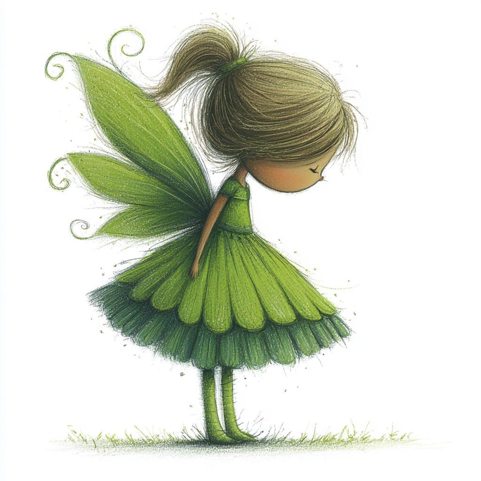 Leaf Fairy, Forest Sprite, Green Wings, Flower Dress, Fairy Clipart ...