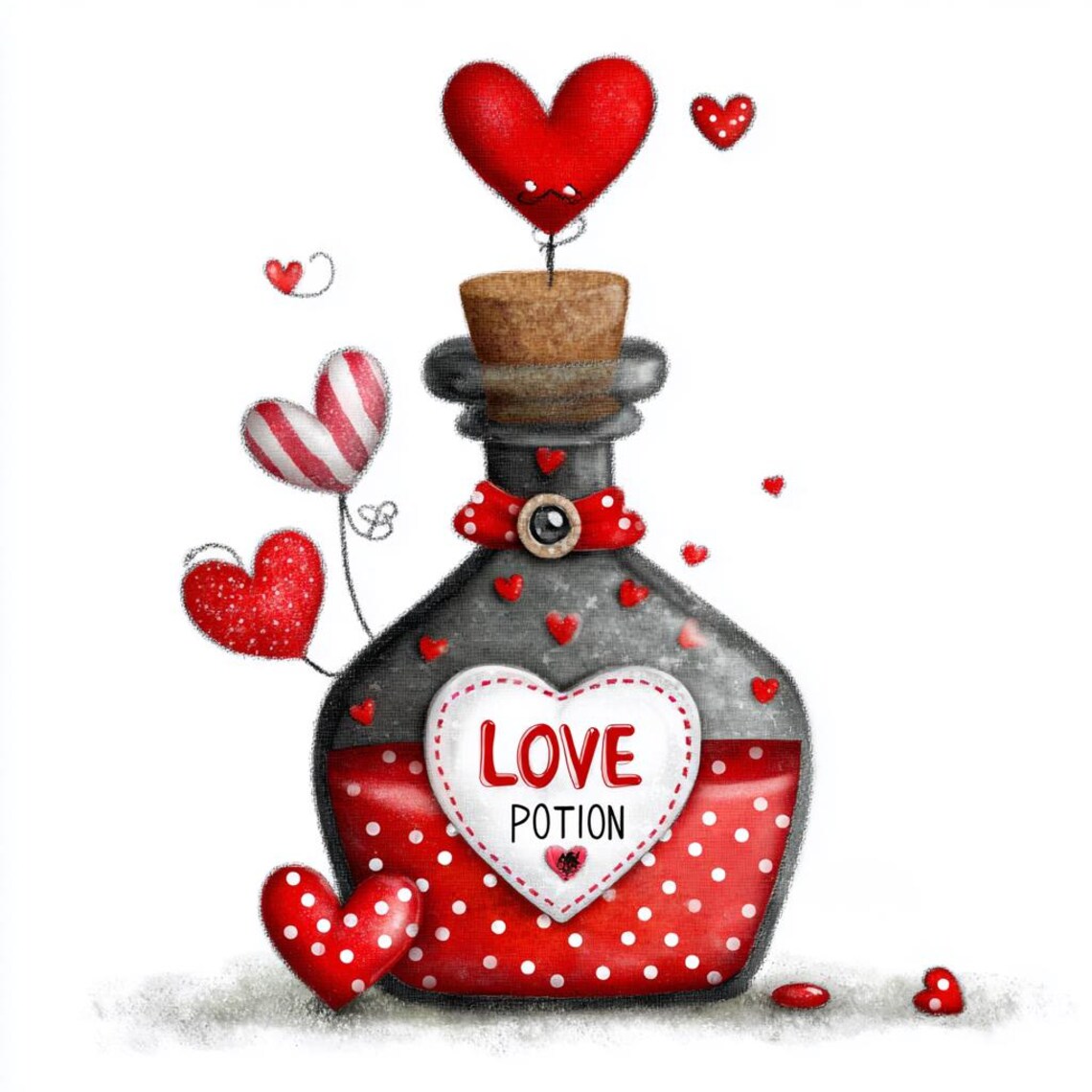 Love Potion Bottles, Red Heart Art, Whimsical Potion Clipart, Valentine ...