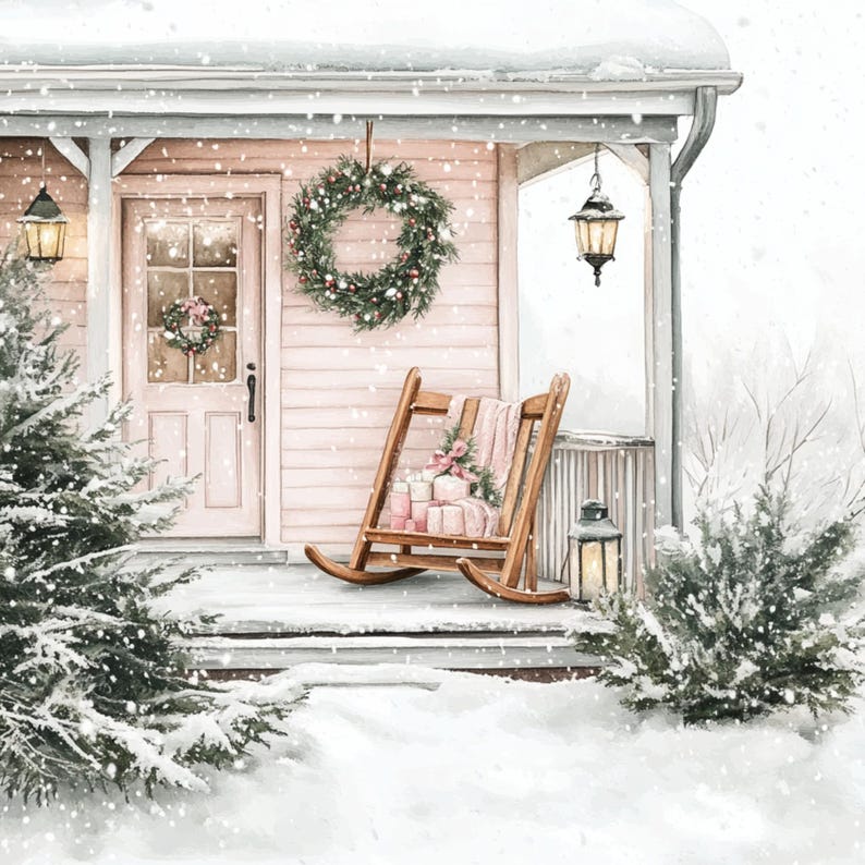 Snowy Porch, Winter Door, Xmas Porch, Rustic Sled, Wreath Art, Snow ...